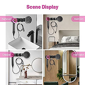 Wall Mount Hair Dryer Holder for Dyson Supersonic, Support Drilling or No-Drilling Installation Method, Magnetic Bracket Stand Storage Rack Organizer for Dyson Supersonic Hair Dryer, Diffuser, Nozzle