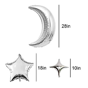GOTPASS Moon Star Shape Foil Balloons Set Large Moon Aluminum Foil Balloons for Baby Shower Birthday Wedding Graduation Anniversary Party Decorations