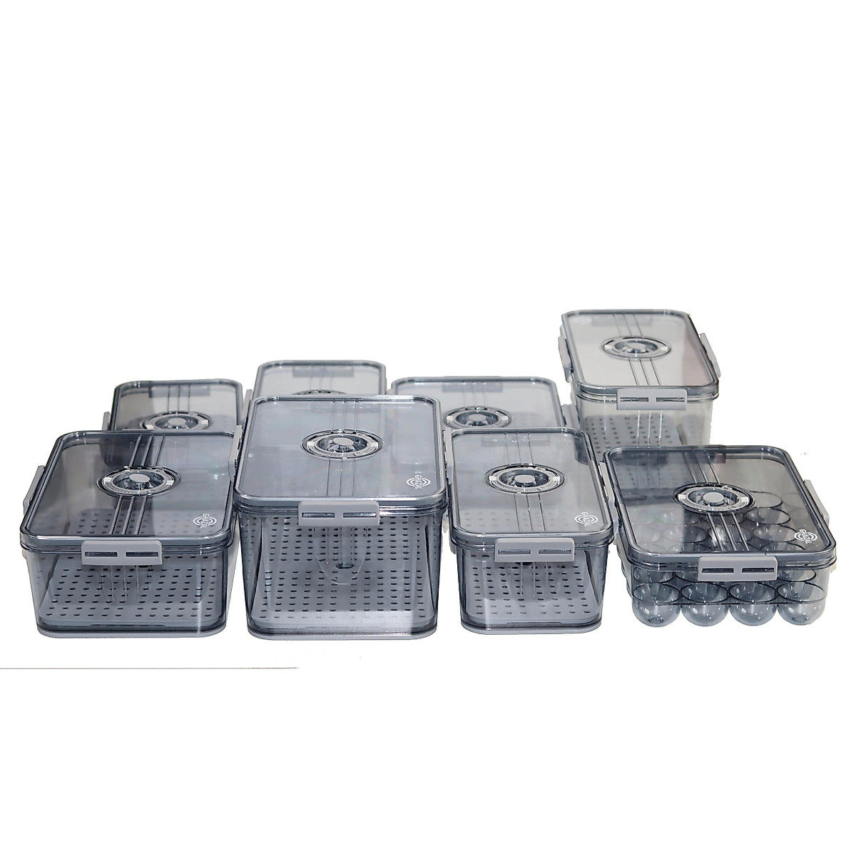 GHAZAL 8 Piece Fridge Organizer Set - Stackable Bins (Large & Small) with Egg Tray, Ghazal_fridge_containers2004-00