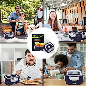 Vovoir Electric Heating Lunch Box 60W 110V/12V/24V 3 in 1 Portable Food Warmer Lunch Heater for Car Truck Home Work,Heated Lunch Boxes for Adults-Leak Proof,Removable Stainless Steel Food Container