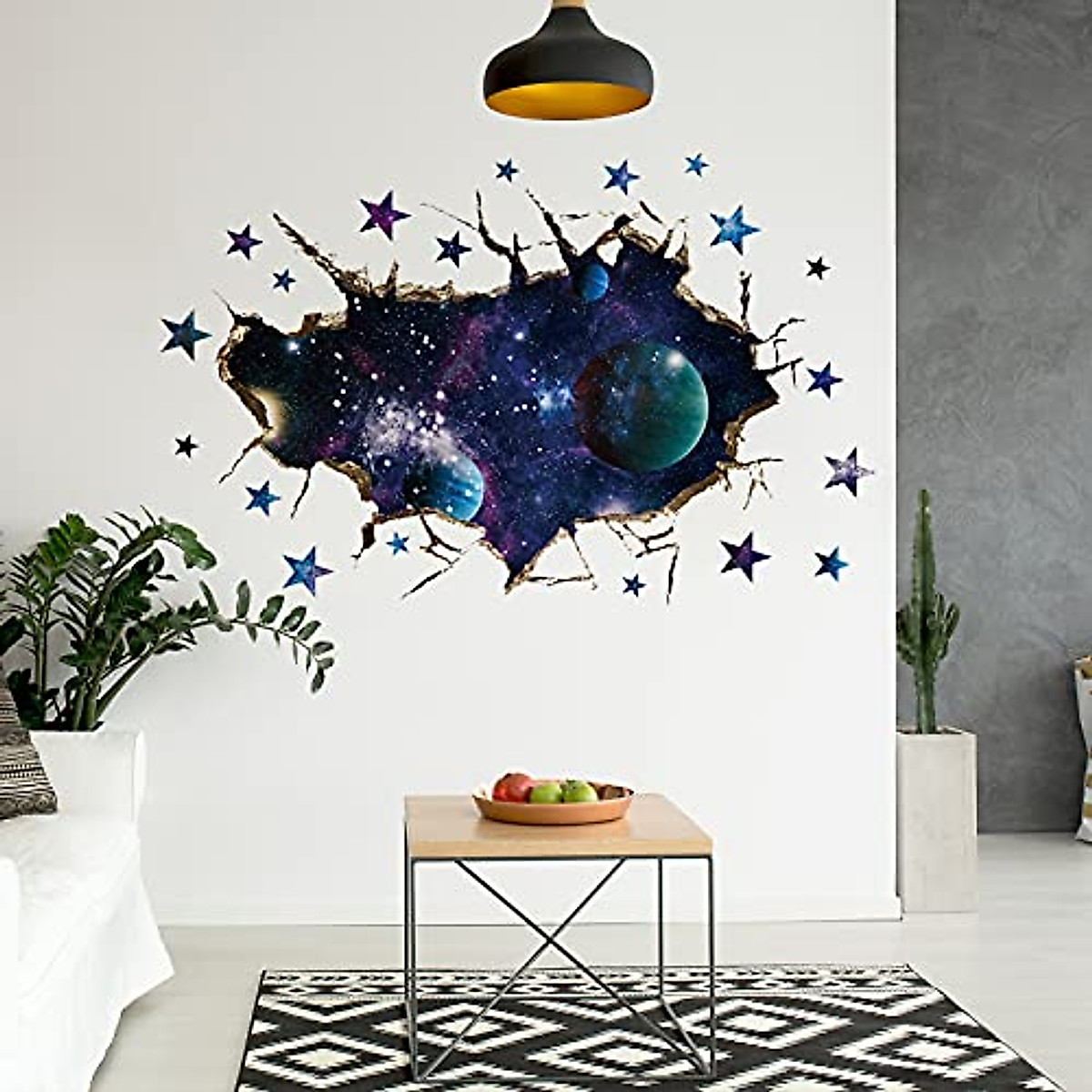 3D Galaxy Blue Cosmic Milky Way Wall Stickers, HOLENGS Outer Space Planets Simulation Crack Hole Wall Decals, Starry Sky Wall Decor for Boys Kids Bedroom Living Room Nursery Wall Decoration