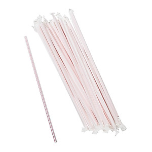 AmerCare 10.25 Inch Jumbo White with Red Stripes Paper Wrapped Straws, Case of 2000