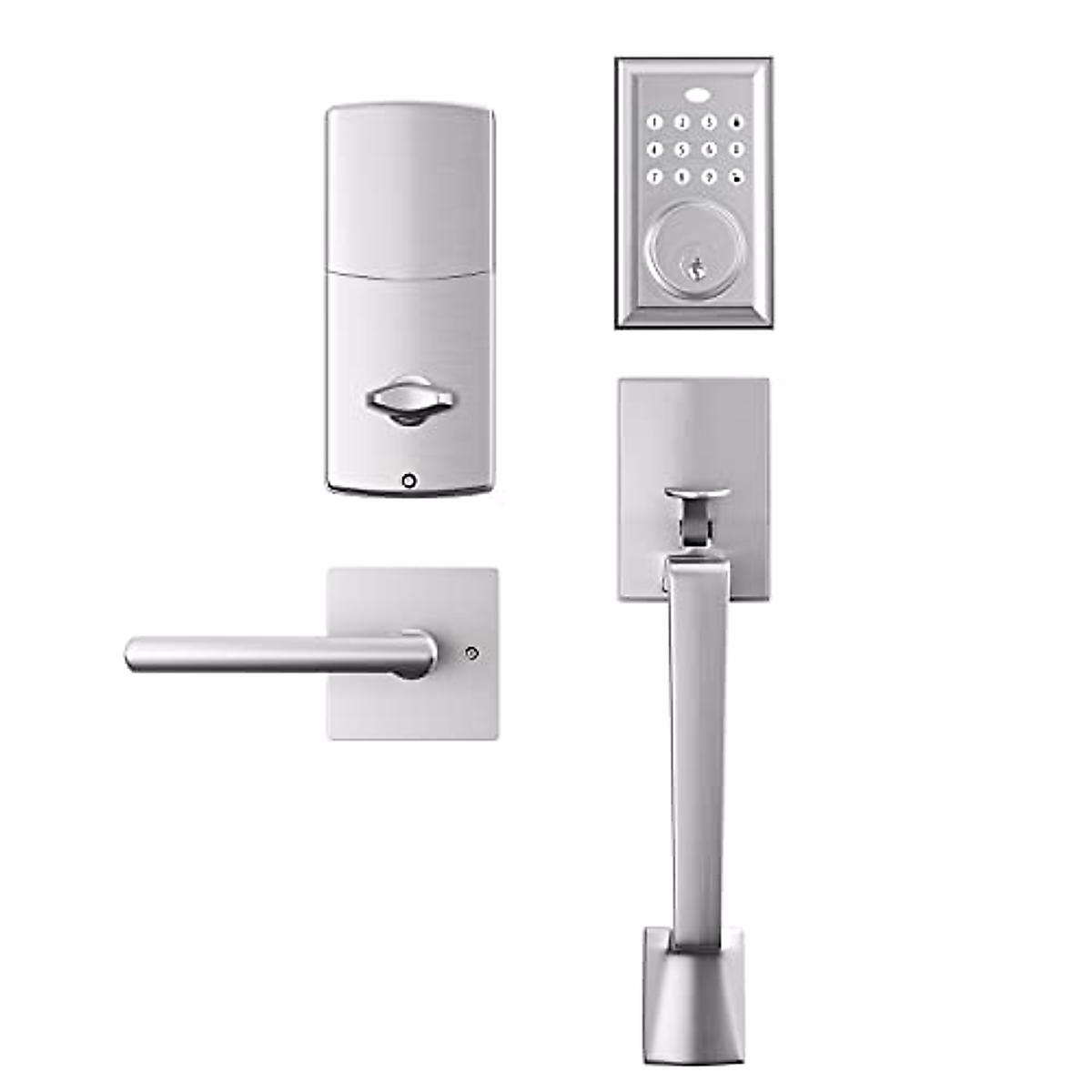 KIAYACI Front Door Lock Set Door Handle Sets Brushed Nickel Door Handle Entry Door Locksets with Rectangle Keypad Deadbolt Single Smart Locks for Front Door Keyless Entry Door Lock Silver