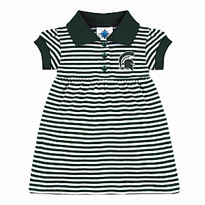 Michigan State University Spartans Striped Game Day Dress with Bloomer Green/White 3-6 Months