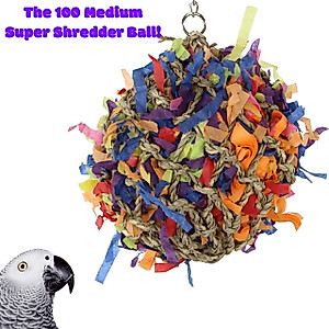 Bonka Bird Toys 55100 Medium Super Shredder Ball 11" x 5", Parrot Chew Shred Forage Cage Toy, African Grey, Conure, Pionus, and Similar Birds