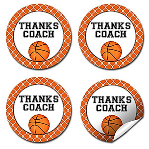 Basketball Team Coach Appreciation Thank You Sticker Labels, 40 2" Party Circle Stickers by AmandaCreation, Great for Envelope Seals & Gift Bags