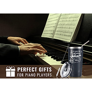 Onebttl Piano Gifts for Piano Players for Men, Women, Piano Teacher and Piano Lovers, 20oz/590ml Stainless Steel Insulated Tumbler Coffee Mug with Straw & Lid - I Play the Piano