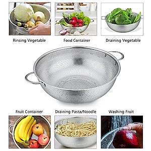 P&P CHEF Colander Set of 3, Stainless Steel Micro-Perforated Colanders Strainers for Draining Rinsing Washing, Ideal for Pasta Vegetables Fruits, Heavy Duty & Dishwasher Safe - 1/3/5 Quart