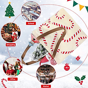 Frienda Christmas Canvas Tote Bag Reusable Shopping Bag Large Xmas Multipurpose Grocery Bag Casual Canvas Shoulder Handbag with Handles for Outdoor Supermarket Shopping Christmas Party Favor Supplies