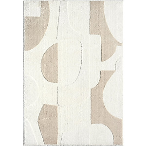 Abani Cozy Cream Area Rug for Living Room, Bedroom - Asymmetric Circle Pattern - 8' x 10' - Durable & Easy to Clean