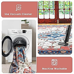CHOSHOME Washable Rug - 5x7 Vintage Medallion Area Rugs with Non-Slip Backing Soft Stain Resistant Non-Shedding Low-Pile Floor Carpet Mat for Living Room Bedroom Kitchen Home Office,Red