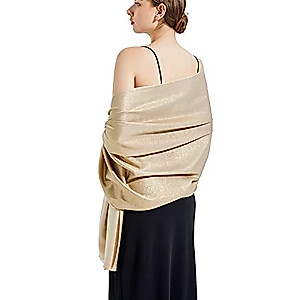 Ciormis Shawls and Wraps for Evening Dresses Gold Attractive Pashmina Scarf Shawl Wrap for Evening Party(Gold)