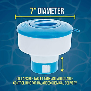 U.S. Pool Supply Pool Floating Collapsible Chlorine 3" Tablet Chemical Dispenser, 7" Diameter Floater- Adjustable Balanced Chemical Delivery
