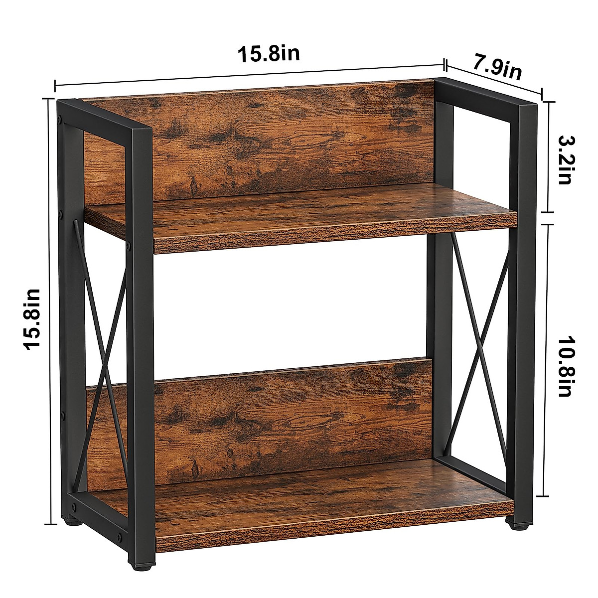 Giikin Counter Shelf Organizer, 2 Tier Kitchen Spice Rack for Countertop, Wood Coffee Counter Organizer for Home (Rustic Brown)