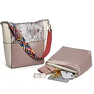 BOSTANTEN Women's Leather Designer Handbags Tote Purses Shoulder Bucket Bags SnakePrint