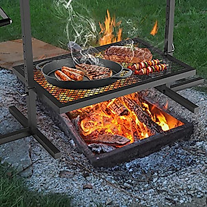 only fire Adjustable Grill Rotisserie System and Spit, Over Fire Camp Grill with Cooking Grate for Outdoor Open Flame Cooking