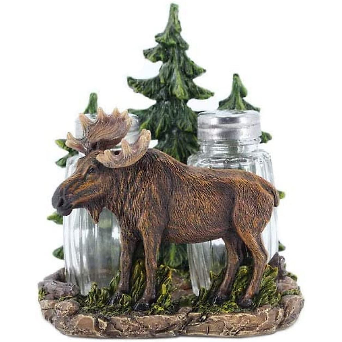 Comfy Hour Western Retro Collection Resin Moose Beside Pine Tree Salt and Pepper Bottle, Lodge, Cottage and Cabin Style, S&P (Bottle Not Included)