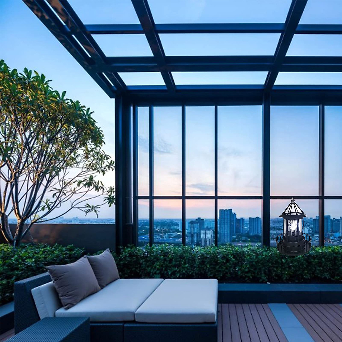 Solar Light Tower, 360-degree Rotating Light Waterproof LED, Suitable for Outdoor Home Decoration in Gardens and courtyards (Black)