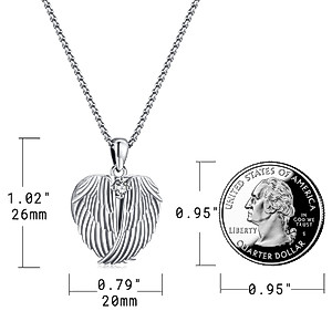 Picture Locket Necklace for Women Men 925 Sterling Silver Pendant Angel Wings Heart Locket Necklace that Holds Pictures Crystal Jewelry Memorial Necklace with Picture Personalized Photo Gifts for Her
