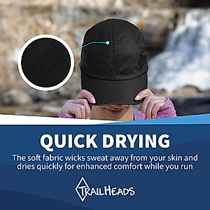 TrailHeads Women's Race Day Performance Running Cap, Lightweight & Quick Drying Mesh Sports Hat with Reflective Trim - Black