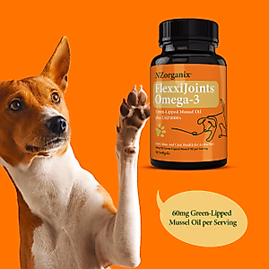 FlexxiJoints Omega-3 Hip and Joint Supplement • Green-Lipped Mussel Omega-3 Oil for Dogs • 100% New Zealand Green-Lipped Mussels (60 Softgels)