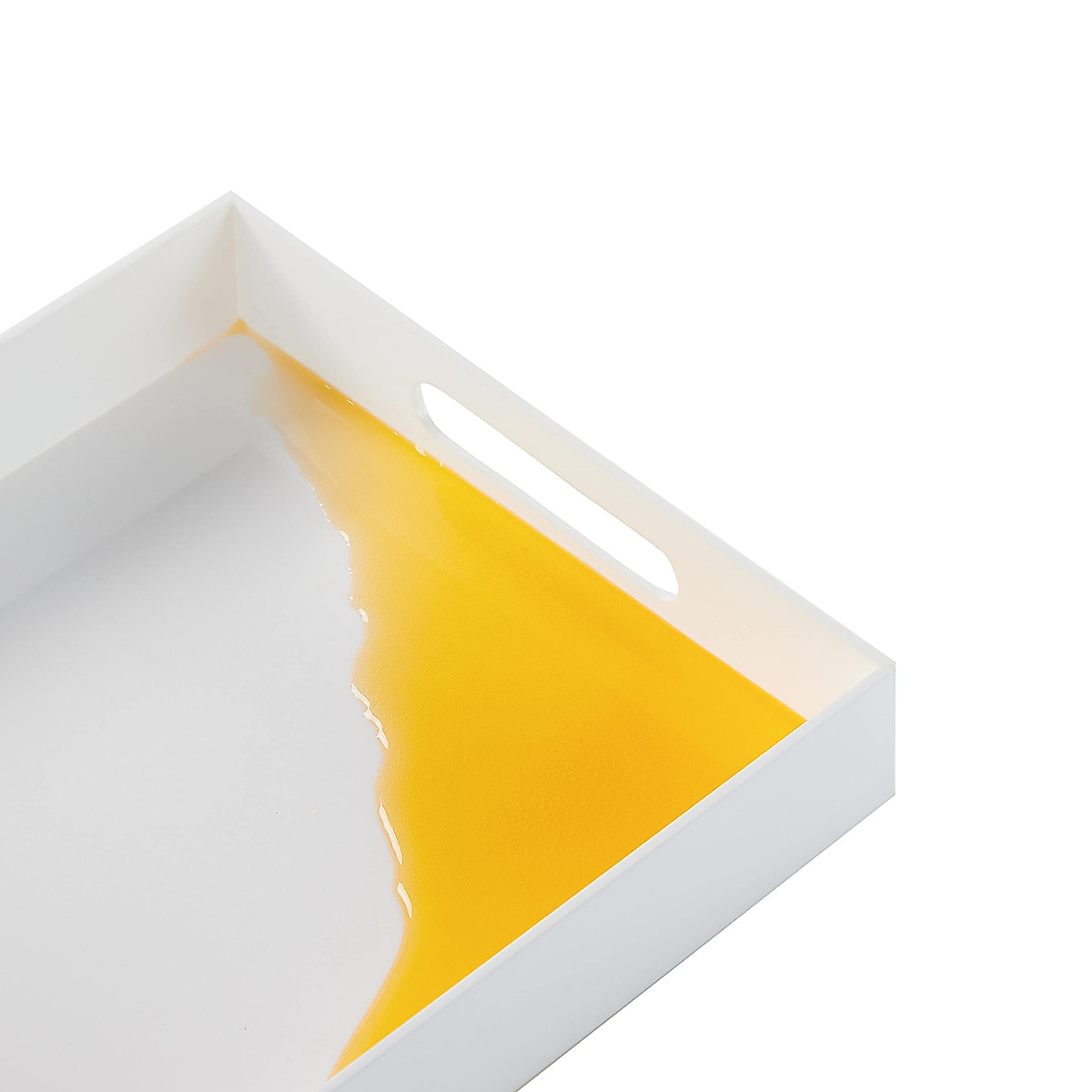 KEVJES Glossy White Acrylic Serving Tray with Handles-Acrylic Tray for Ottoman,Coffee Table, Breakfast, Tea, Food, Butler - Decorative Tray (12x12x2H Inch with, White)