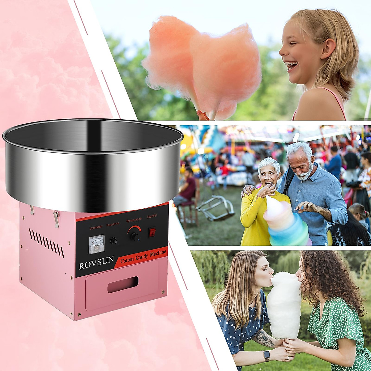 ROVSUN 21 Inch Cotton Candy Machine Commercial, Candy Floss Maker Electric Cotton Candy Maker w/Stainless Steel Bowl, Sugar Scoop and Large Storage Drawer for Home Party Carnival