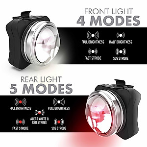 OPTIKS 210 Front & Rear LED Bike Light USB Rechargeable Compact (2 Pack)