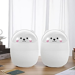 VOSAREA Mini Trash Can Desktop Trash Can Cartoon Bear Shape Wastebasket Small Table Waste Bin with Shake Lid for Home Office Desk (White)