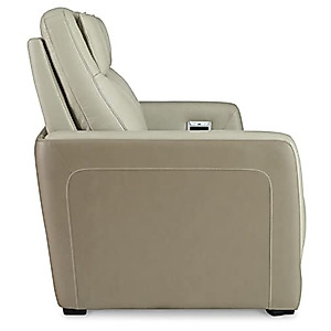 Signature Design by Ashley Battleville Contemporary Leather 2 Seat Power Reclining Sofa with Adjustable Headrest, Light Gray