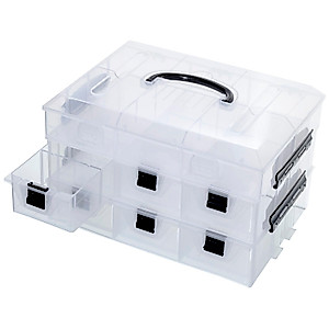 MyGift 11 Inch Clear Plastic Storage Box Container, Arts and Crafts Sewing Supplies Organizer Case with Black Accents, 24 Customizable Compartments, and 6 Drawers with Removable Dividers