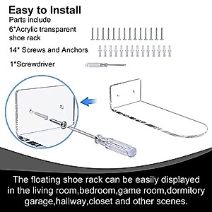 Alitamei Acrylic Floating Shoe Rack (Set of 6) Wall Mount Display Shoe Rack Transparent Storage Rack for Home Use Sneaker Display Rack with Screws and Anchors