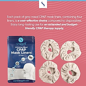 Snugell Universal Nasal CPAP Mask Liners - 4-Pack - Gray - Ultra Soft Cotton Fabric - Compatible with Most Major Nasal Masks - Reusable & Washable - Helps Maintain Mask Cool and Dry