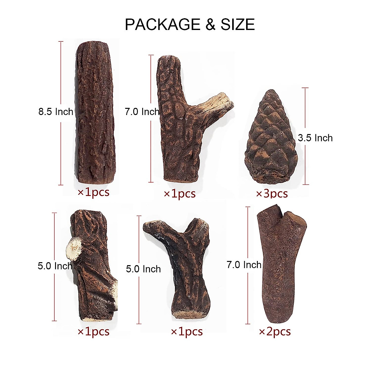 Skypatio Gas Fireplace Logs Set, 9 PCS Ceramic Wood Logs for Indoor or Outdoor Fireplace, Fire Pit Decor, Lightweight & Portable