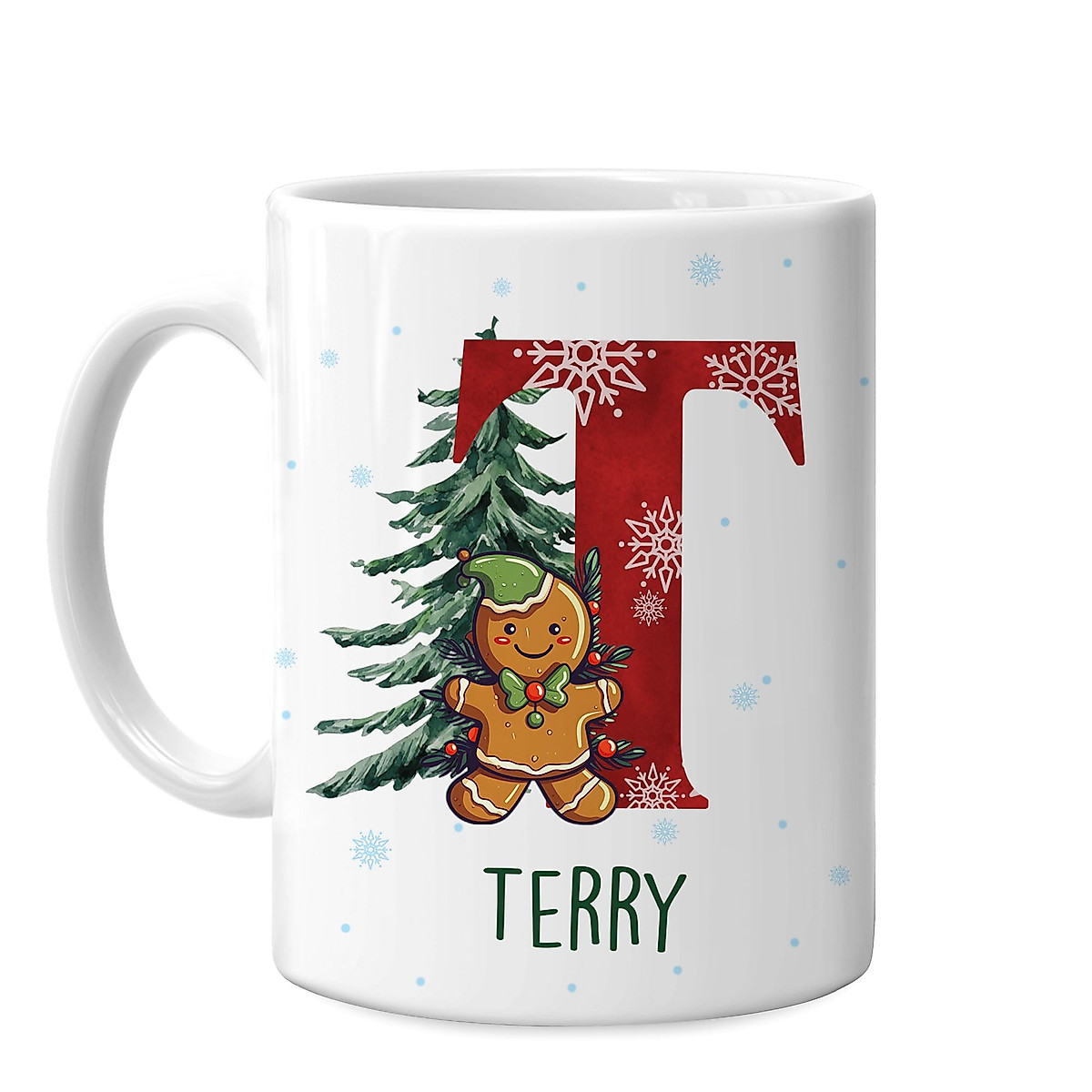 Hyturtle Personalized Gingerbread Christmas Gifts For Family - Custom Name Initial Ceramic Coffee Mug Cup 11oz - Monogram Alphabet Mug Gifts For Women, Men, Kids On Birthday, Christmas Thankgiving