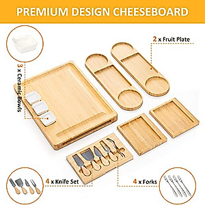 Charcuterie Board Set - FamRica Extra Large Cheese Board with 2 Drawers, Bamboo Cheese Tray Serving Board - Unique, Wedding, Housewarming, Birthday Gifts