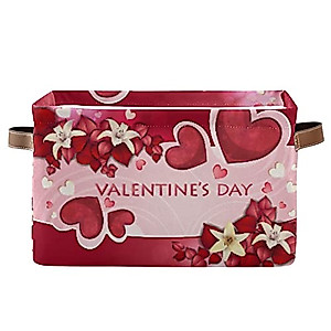 senya Valentine's Day Basket, Valentine's Day Beautiful Flowers and Hearts Foldable Fabric Collapsible Storage Bins Organizer Bag for Storage Clothes
