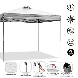 VOYSIGN 10x10 Pop Up Canopy Tent, Outdoor Instant Sun Shelter, White Color, Included 1 x Rolling Storage Wheeled Bag, 4 x Weight Bags, 4 x Guylines, 8 x Stakes…