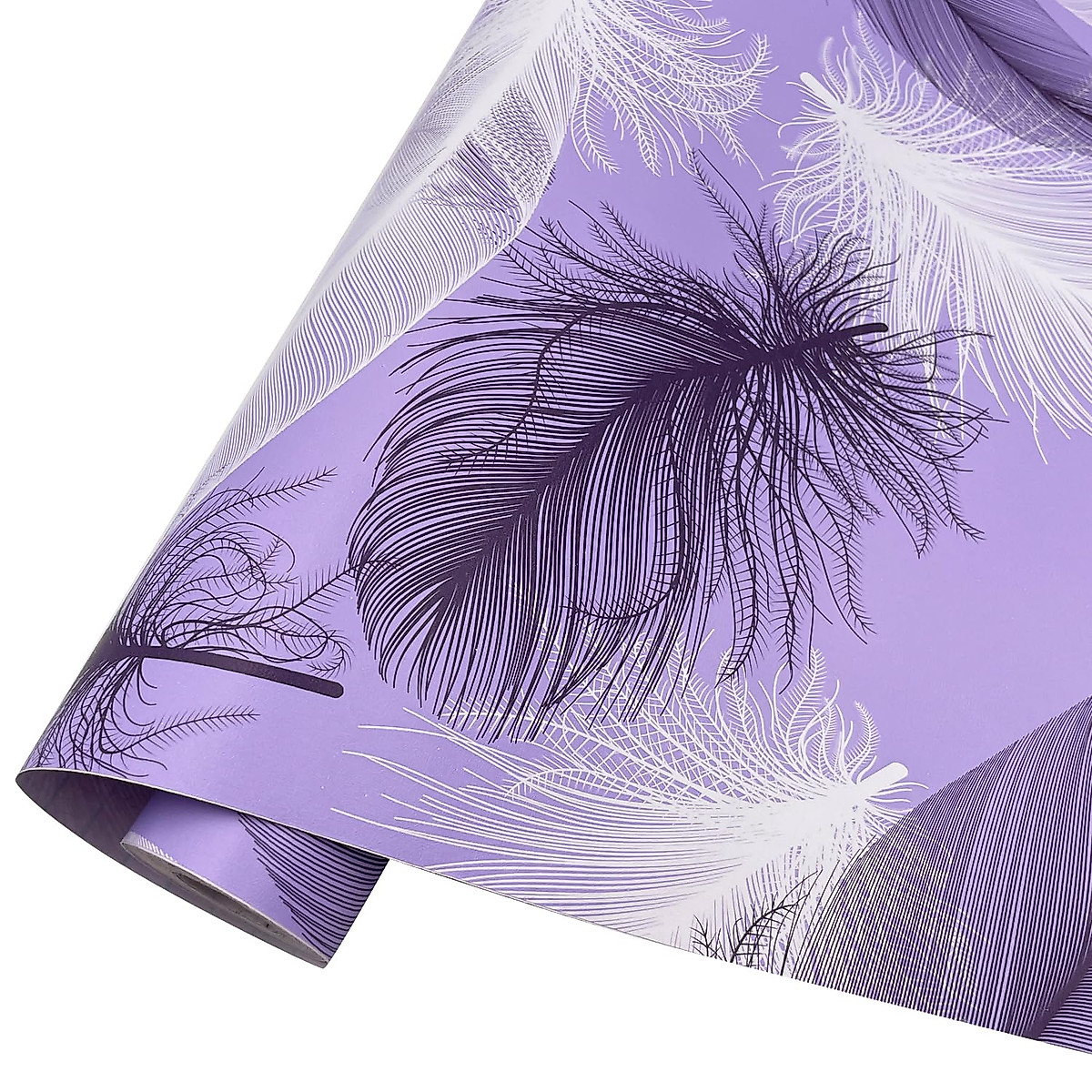 Yifasy Shelf Liner Purple Feather Removable Furniture Paper Cover Drawer Chest Cabinet Doors 17.8 Inch by 9.8 Feet