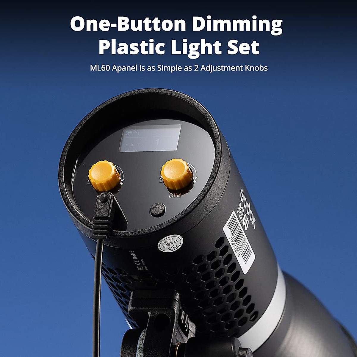 Godox ML60 60W Power in Your Hands LED Video Light,with AD-S60S Softbox,Built-in FX Effects,Silent Mode,Portable Brightness Adjustment Support Li-ion Outdoor LED Light