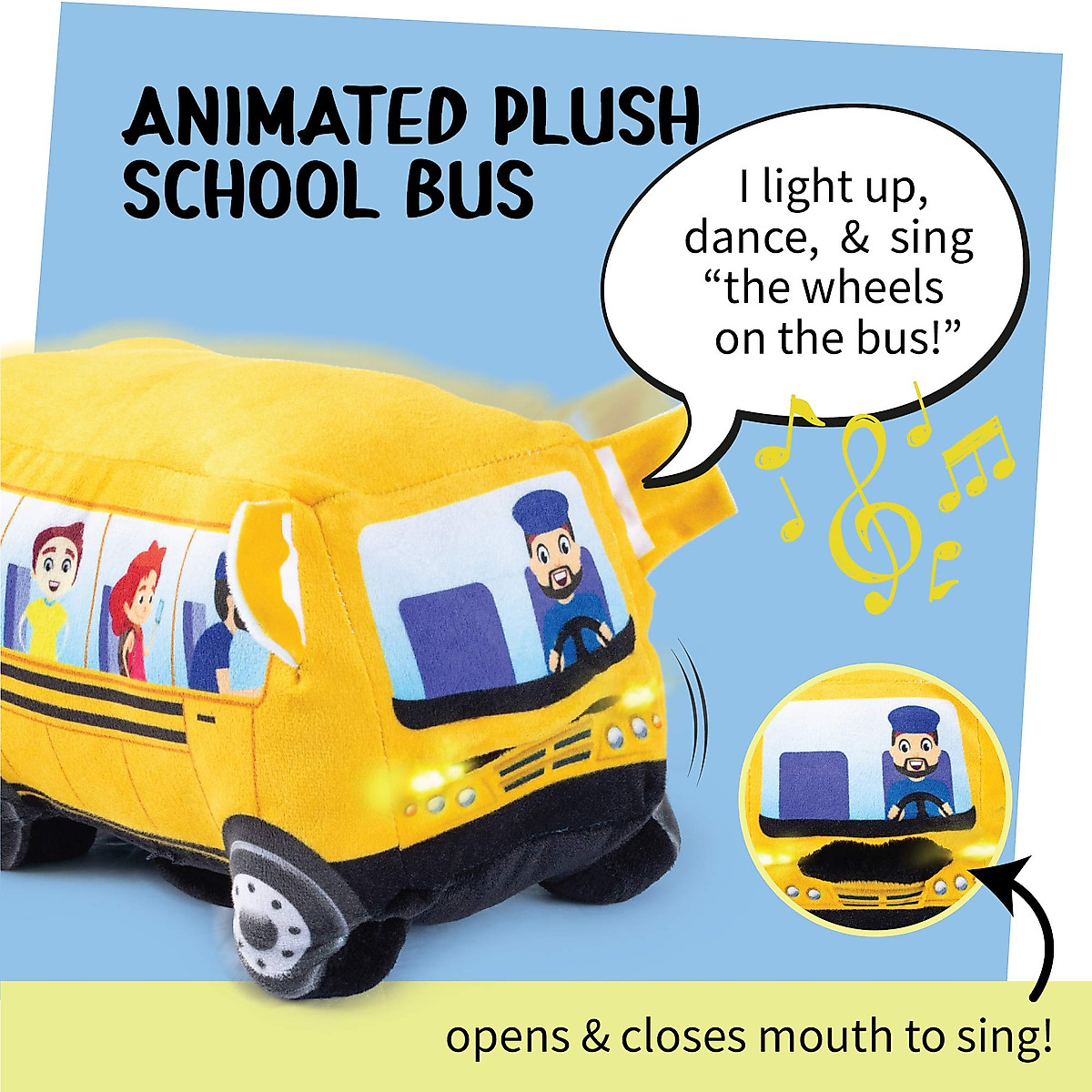 Wheels On The Bus Plush | Stuffed School Bus | Wheelie School | Animated Singing School Bus | Plush Bus | Stuffed School Bus Toy | School Bus Stuffed Toy | Mouth Moves and Sings Wheels on The Bus