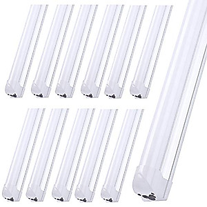 8FT LED Light Fixtures, 72W, 6000K Cool White, Fluorescent Light Replacement, Linkable led Tube Lights 8foot for Cooler,Garage, Warehouse,Basement,Frosted Lens(12-Pack), Ship from USA