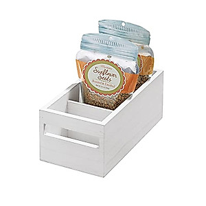 iDesign Renewable Paulownia Wood Collection Divided Storage bin with Handles, 10" x 5" x 4", White Wash