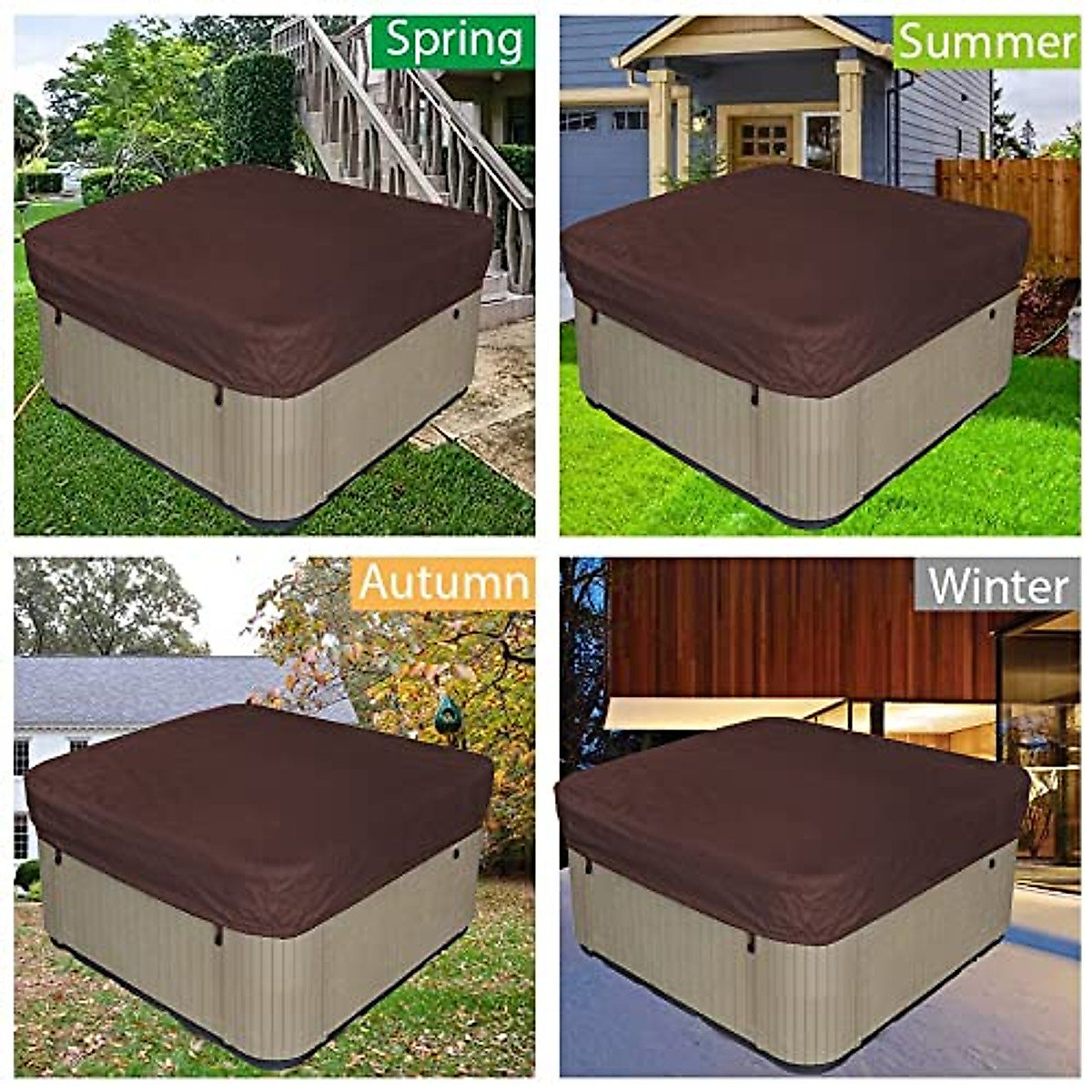 XVBVS Hot Tub Cover Square Outdoor Bath Pool Cover 210D Spa Cover Replacement Cover Waterproof Sunproof UV-Resistant Swimming Pool Protection Cover (Color : Brown, Size : 220 * 220 * 90cm)