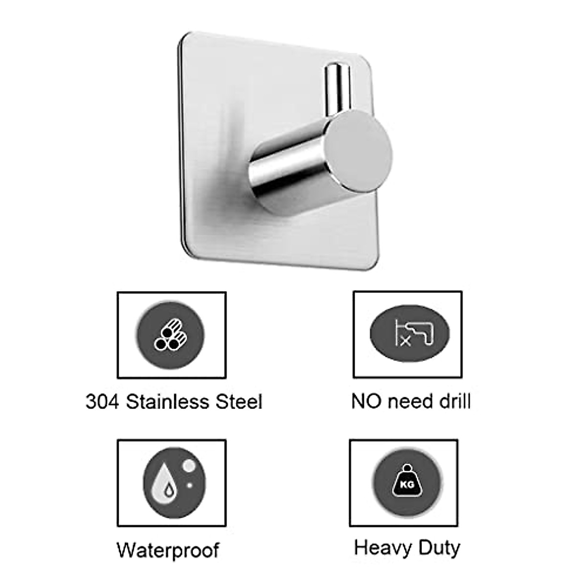 Mouytca 4 Pack Adhesive Hooks Brushed Nickel SUS304 Stainless Steel Towel Hooks Heavy Duty Waterproof Wall Hooks Self Adhesive Coat Robe Towel Hooks for Bathrooms Kitchen Hotel Wall Mounted Hook