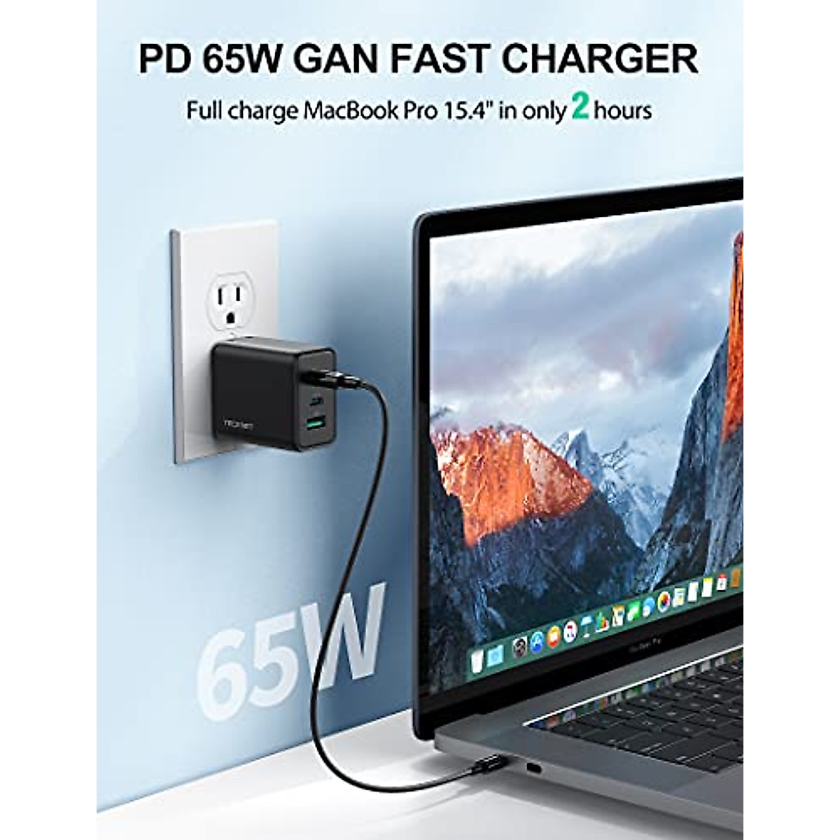 USB C Charger TECKNET 65W PD 3.0 GaN Charger Type C Foldable Adapter with 3-Port Fast Wall Charger Compatible for iPhone 14 Pro Max/14 Plus/13, MacBook Pro, iPad Pro, Switch, Galaxy S22/S21