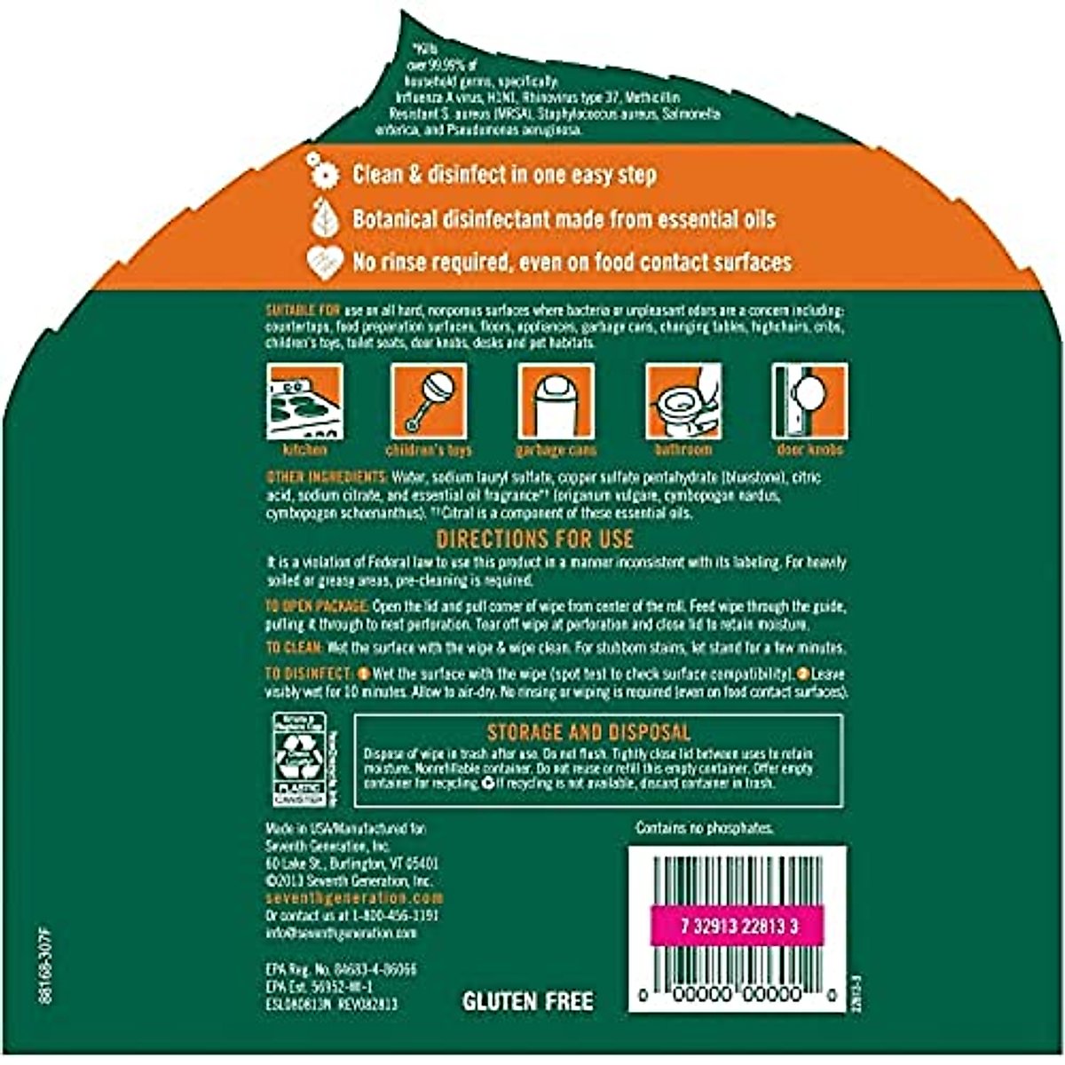 Seventh Generation Disinfecting Multi Surface Wipes, Botanical Disinfectant, 70 Count, Pack of 6