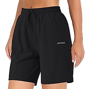 YOYOYOGA Women Bermuda Shorts 8 Way High Stretch Yoga Shorts Athletic Workout Running Shorts Lounge Casual with Deep Pockets Black L