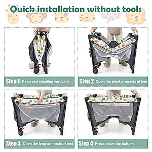 BABY JOY 5-in-1 Pack and Play, Baby Bedside Sleeper with Bassinet, Multifunction Bedside Crib from Newborn to Toddlers, U-Shaped Diaper Changer, Playard, Safety Strap, Music Box & Hanging Toys