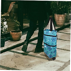 SHOWERORO Foldable Shopping Bag Wheel Oxford Fabric Large Capacity Groceries Shopping Bag Storage Pouch